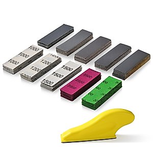 Mipepe Micro Sander Paper kit 100 Sheets, Hand Sanding Block, Wet Dry Hook & Loop 240 to 3000 Fine Grit Sandpaper Assortment for Wood, Zip Finger Sander, Detail Sanding Tool for DIY Crafts, Furniture