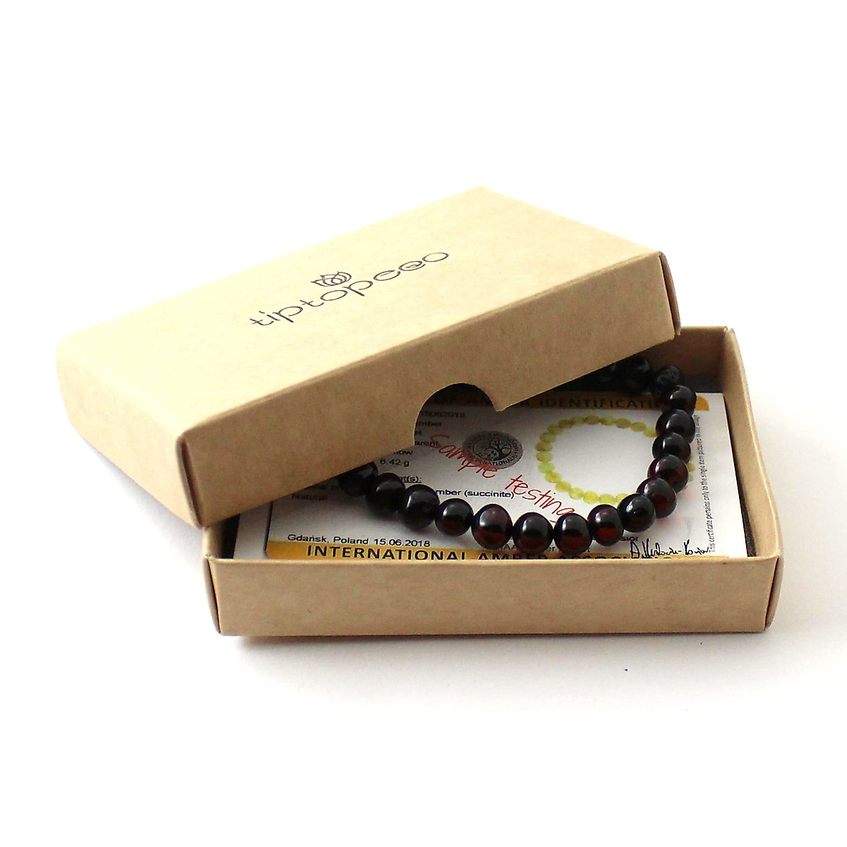 TipTopEco Baltic Amber Adult Stretch Bracelet for Men or Women - 6.3 Inches Long - Polished Beads (Cherry, 6.3 inches)