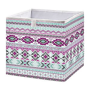 Kigai Cube Storage Bin Pink Aztec Navajo Print Foldable Storage Basket Toy Storage Box for Home Organizing Shelf Closet Bins, 11 x 11 x 11-Inch
