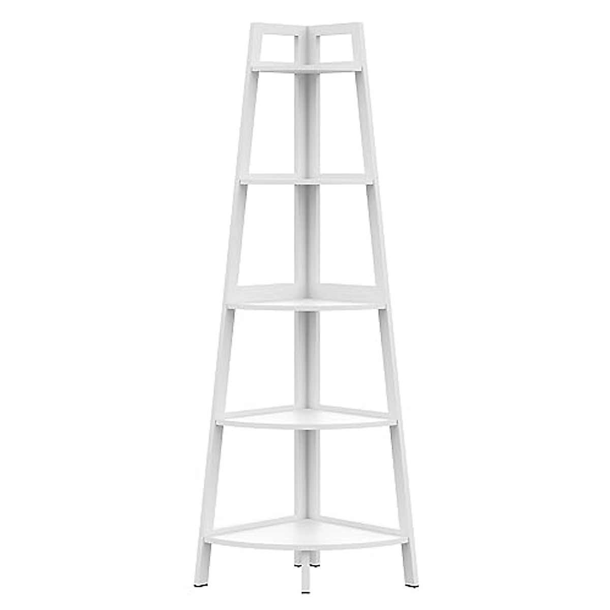 WTZ Corner Shelf, 5 Tier Bookshelf, 70.8 Inch Tall Bookcase, Open Ladder Book Case, Modern Bamboo Corner Storage Bookshelf Stand in Living Room, Bedroom, Office, Kitchen, White