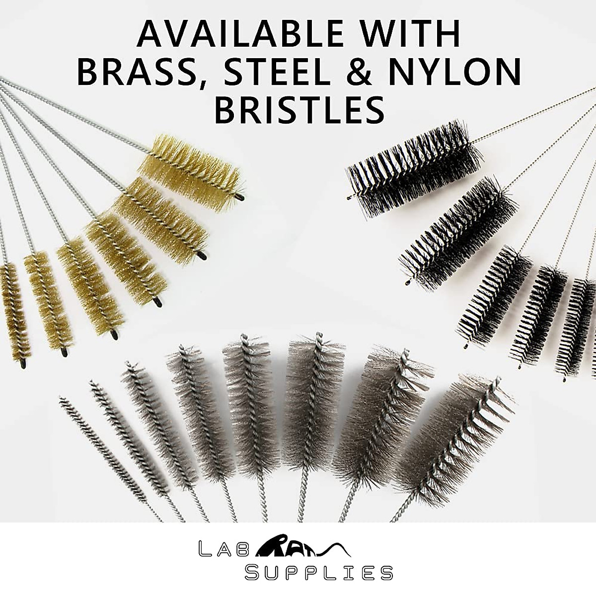 LabRat Supplies 12 Inch Pipe Cleaning Brush Set with Brass Bristles, 8 Piece Variety Pack | for Auto Parts, Bottles, Guns, Tubes, etc.