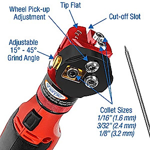 Sharpie DXCL Hand-Held Cordless Tungsten Sharpener Grinder, Adjustable 15°- 45°, Diamond Ground Tapers (Auburn Red/Black Ops)