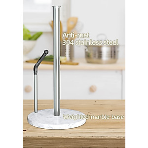 Paper Towel Holder Countertop,Marble Paper Towel Stand with Weighted Base,One-Handed Operation Standing Paper Towel Roll Holder for Kitchen Organization(Brushed Nickel)