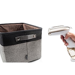 HYGGE + Linen Storage Bin Basket 15.8" x 12.5" x 10" Durable fabric & lightweight design. Great for storing toys, books, linens, games, clothing, baby products & more! (WHITE/QTF GREY, 2 PACK)