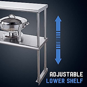 Profeeshaw Stainless Steel Overshelf for Prep & Work Table 12” x 72” NSF Commercial Adjustable Double Shelf 2 Tier for Restaurant, Bar, Utility Room, Kitchen and Garage