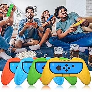 Geserhoo Grip Kit for Nintendo Switch JoyCon Controller - 4 Pack Comfort Game Handle Holder Accessories Fit for Nintendo Switch Controllers (Green&Pink&Yellow&Blue)
