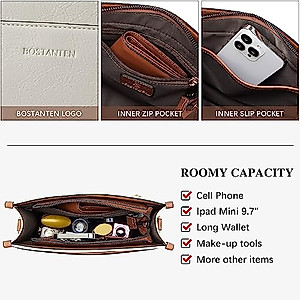 BOSTANTEN Crossbody Bags for Women 2PCS Vegan Leather Hobo Handbags Shoulder Purse with Adjustable Strap Beige Brown