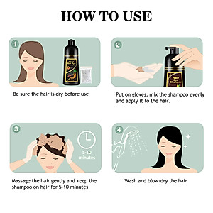 Fvquhvo Instant Black Hair Shampoo Hair Color Shampoo for Gray Hair, 16.9 Fl Oz, Natural long lasting Black Hair Dye Shampoo 3 in 1 for Men & Women, Black Shampoo Easy to Use at Home