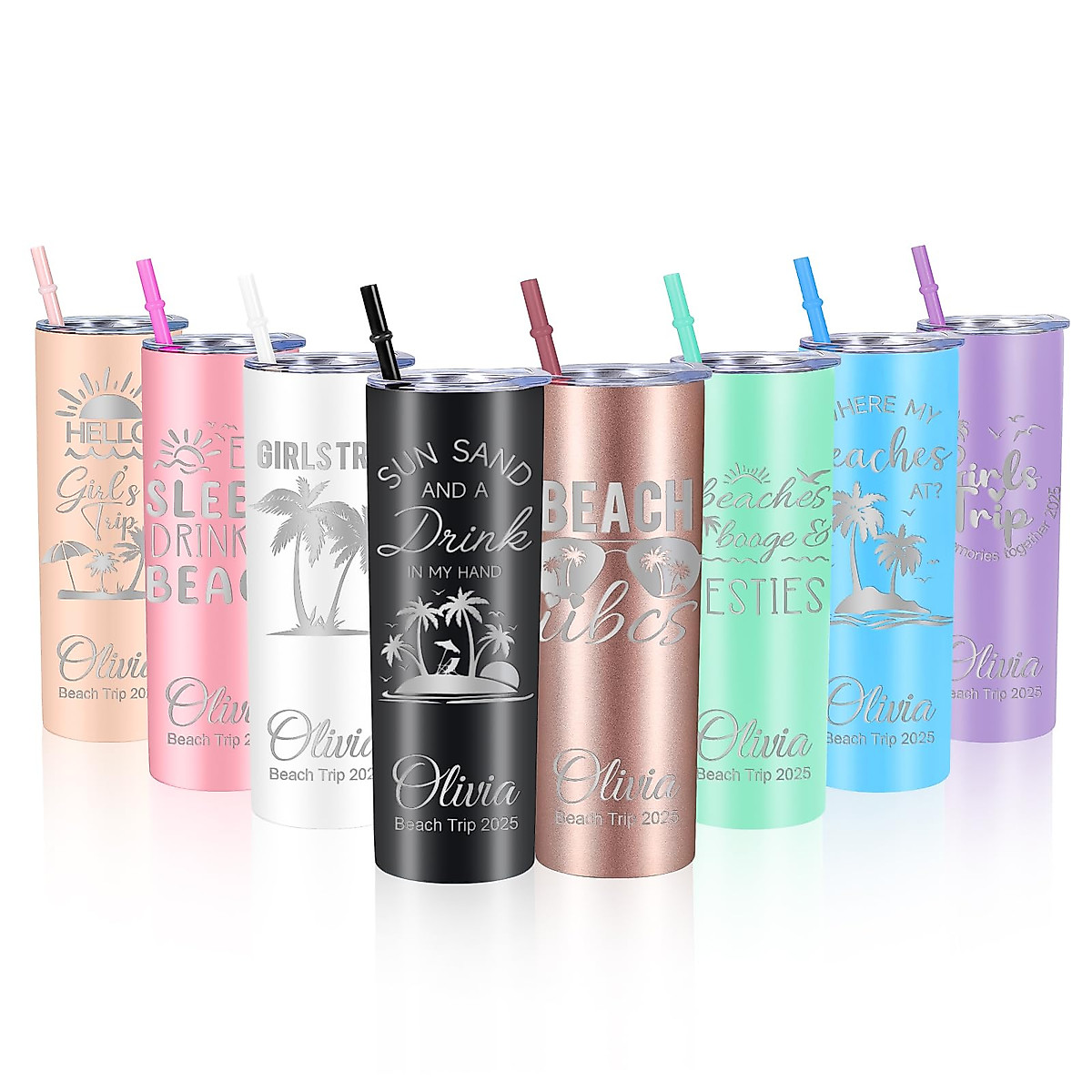 Personalized Girls Trip Tumblers Custom Cruise Cup Tumbler with Names for Best Friends Cute Travel Beach Tumbler Girl Trip Gifts Favors 2025 Bachelorette Trip Gifts Insulated Cups with Lids and Straws