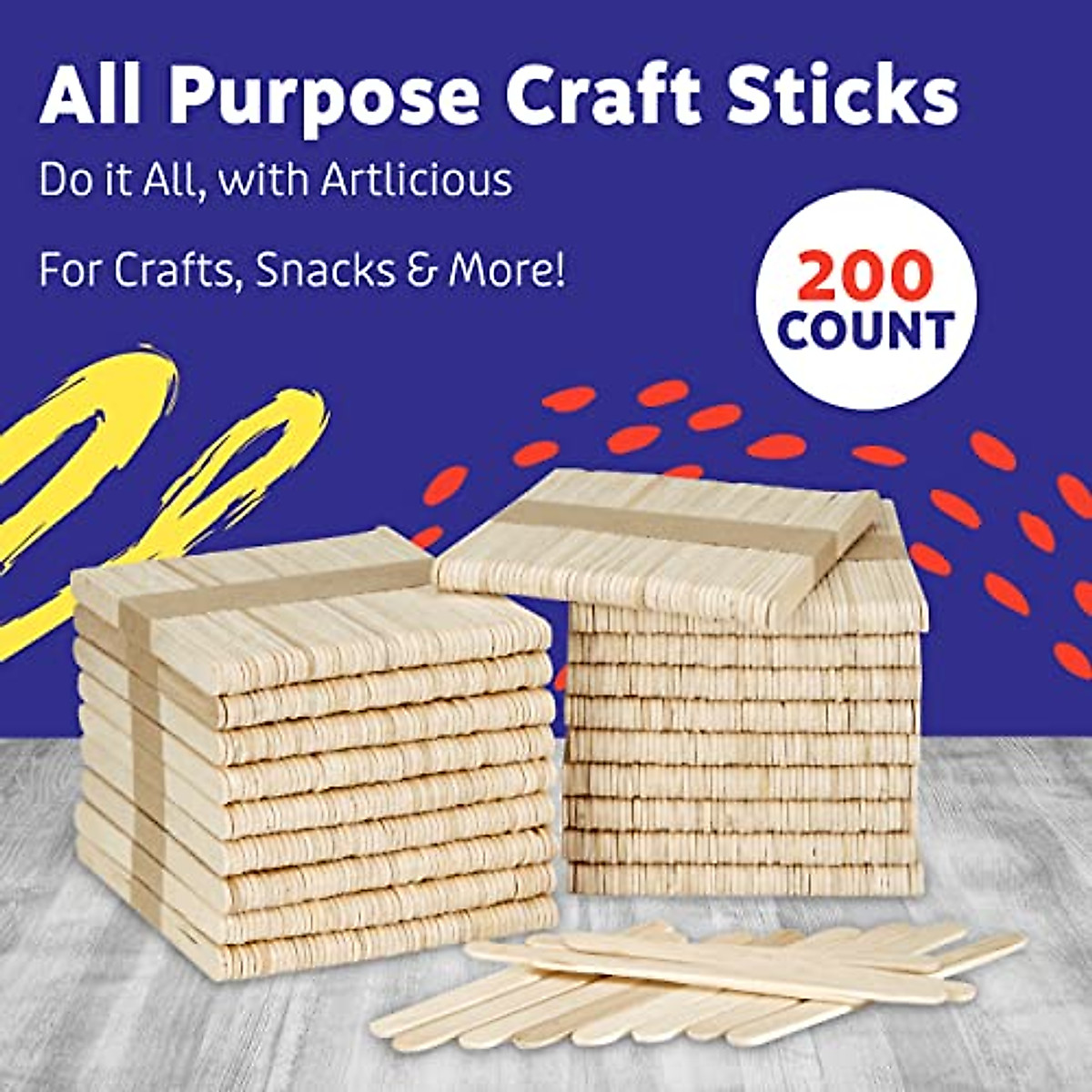Popsicle Sticks for Crafts 200 Pcs 4.5 inch Wax Sticks Tongue Depressors Natural Wood Sticks Craft Sticks Popsicle Sticks for Food Ice Cream Sticks Cakesicle Sticks