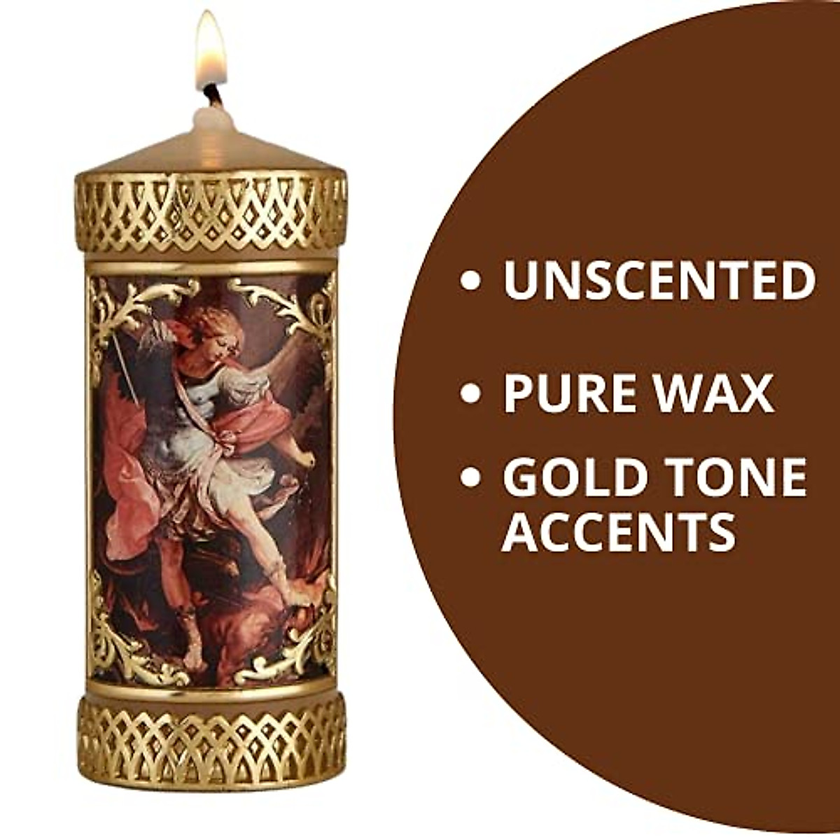 Hand Crafted St Michael The Archangel Catholic Prayer Candle, Unscented Decorative Candles for Devotional, Religious Gifts for Christian Families, 4.75 Inches