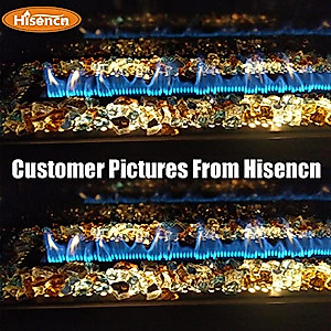 Hisencn Fire Pit Glass Rocks - High Luster Reflective Tempered Fire Glass for Propane Fire Pit, Outdoors and Indoors Natural or Propane Fireplaces, Landscape Decoration, 1/2 Inch Firepit Glass 10 lbs