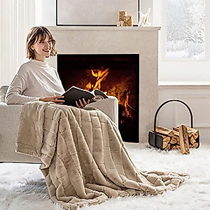 Kingole Faux Rabbit Fur Luxury Throw Blanket, Cozy Couch Sofa Bed Super Soft and Warm Plush Microfiber 350GSM, 50 x 60 Inch, Beige