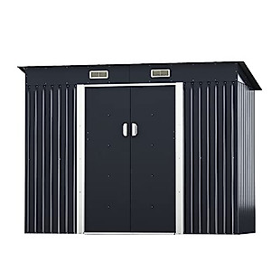 JAXPETY Garden 4.2' x 9.1' Storage Shed, Galvanized Steel Outdoor Storage Shed with Four Vents and Lockable Door, Outdoor Backyard Storage for Lawn Mover, Bike, Garbage Can, Tools