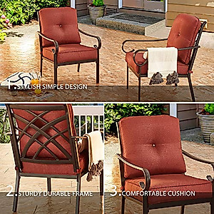 LOKATSE HOME Outdoor Conversation Furniture Set Patio Dining Metal Single Chairs with Cushion, 2, Red
