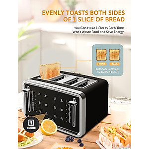 Gevi Toaster 4 Slice,Led Display Touchscreen Bagel Toaster with Dual Control Panels of Bagel/Reheat/Defrost/Cancel/Toasting One Slice/Longer Function,6 Shade Setting