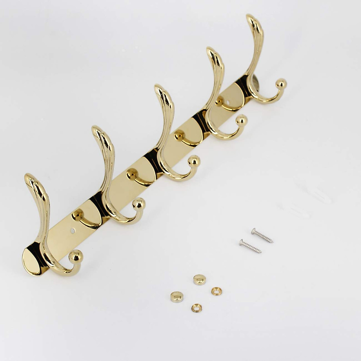 kimzcn Coat Rack Wall Mounted - 5 Tri Hooks, Heavy Duty, Metal Coat Hook Rail for Coat Hat Towel Purse Robes Mudroom Bathroom Entryway, Gold