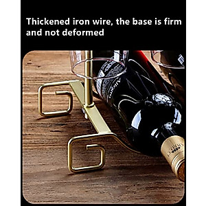 Homya Wine Glass Holder, Freestanding Table Top Goblets Metal Storage Rack for 2 Bottles with 6 Hooks Kitchen Glass Accessories, Gold
