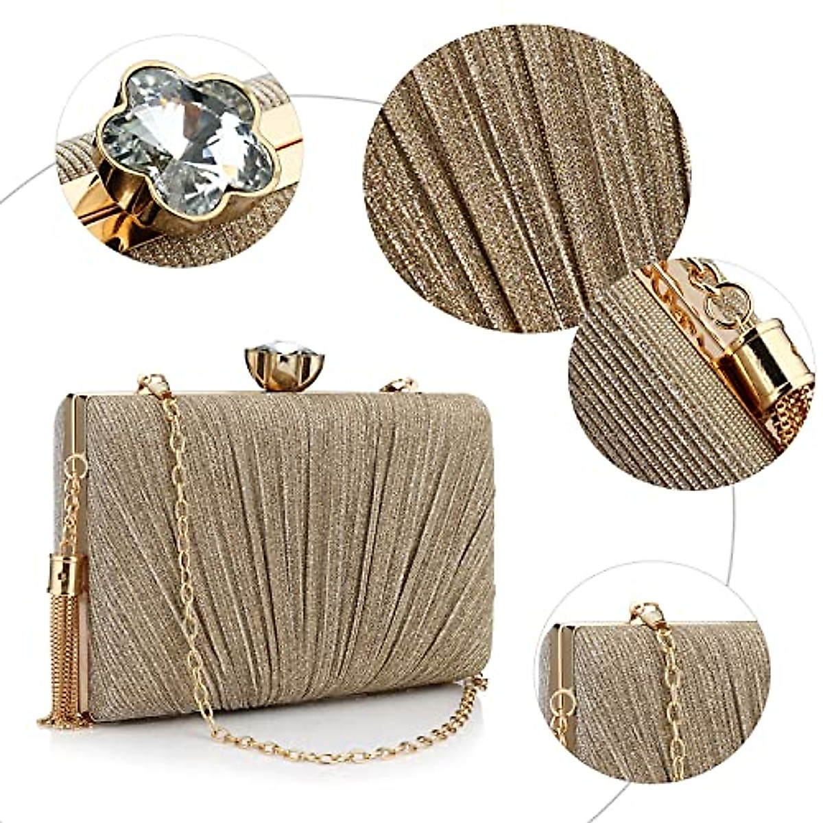 Rkrouco Women's Evening Bag Sparkle Sequin Evening Handbag,Lady Party Wedding Clutch Purse for Wedding Parties.(Gold)