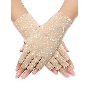 Maxdot 1 Pair Women Sunblock Fingerless Gloves Summer Driving Gloves Girls Non Slip UV Protection Gloves for Outdoor (Khaki)