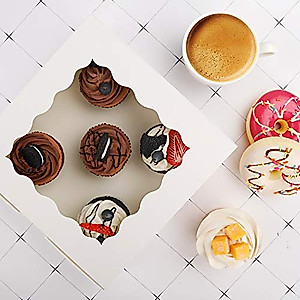 Moretoes 30pcs 8x8x2.5 Inches White Bakery Boxes Cake Boxes Pastry Boxes with Window for Cookies, Donuts, Chocolate Strawberries and Pie