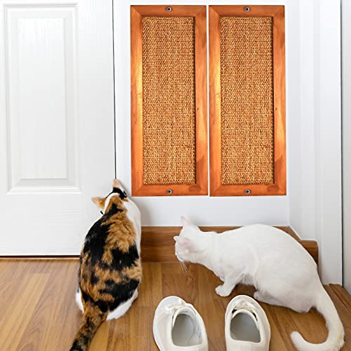 LSAIFATER Cat Scratching Post, Wooden Sisal Cat Wall Scratcher, Floor or Wall Mounted Vertical Cat Scratch Pad for Indoor Cats Adults or Kittens, Cat Wall Furniture Protector