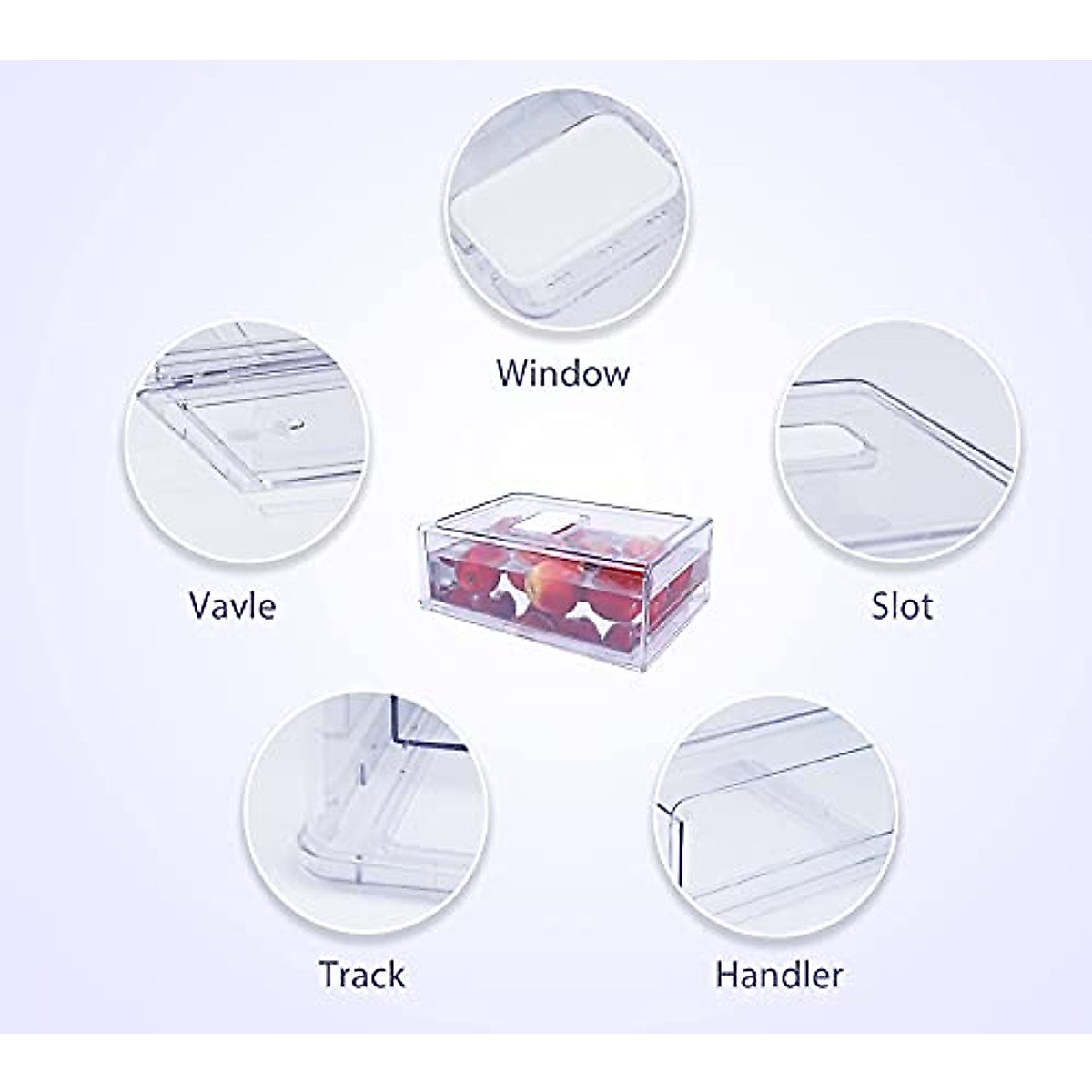 GREENTEC Pull Out Refrigerator Drawer, Stackable Fridge Organizer Bins, Food Storage Container for Freezer, Kitchen, Home, Cosmetics, BPA Free, Medium