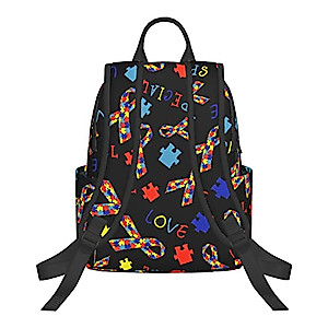 SWEET TANG Backpack for Autism Awareness Ribbon Black Bookbag