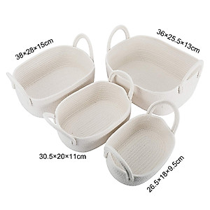 Patioer Storage Baskets Set of 4 - Woven Basket Cotton Rope Bin, Small White Basket Organizer for Baby Nursery Laundry Kid's Toy