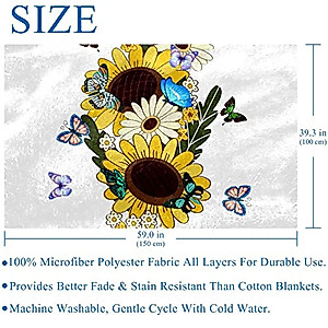 Beautiful Butterfly Sunflower Prints Soft Warm Cozy Blanket Throw for Bed Couch Sofa Picnic Camping Beach, 150×100cm