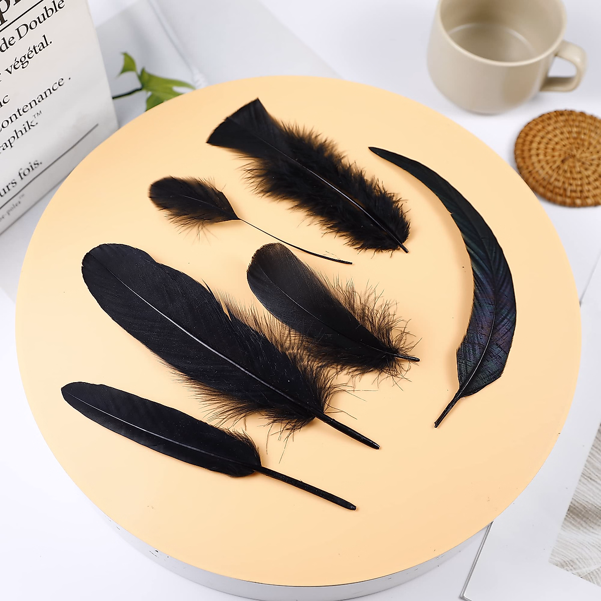 Larryhot Black Craft Feathers Bulk - 240pcs 6 Style Mixed Natural Feathers for Wedding Home Party, Dream Catcher Supplies and DIY Crafts (Black)