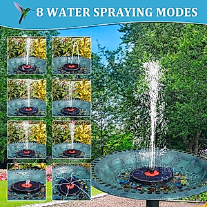 GAIZERL Solar Fountain 2024 Newest, 3.5W Solar Birdbath Fountains with Colorful Lights, Glass Panel, 2200mAh Battery, Hummingbird Water Pumps with 8 Spray Modes & 4 Fixed Pipes for Garden, Pool, Pond