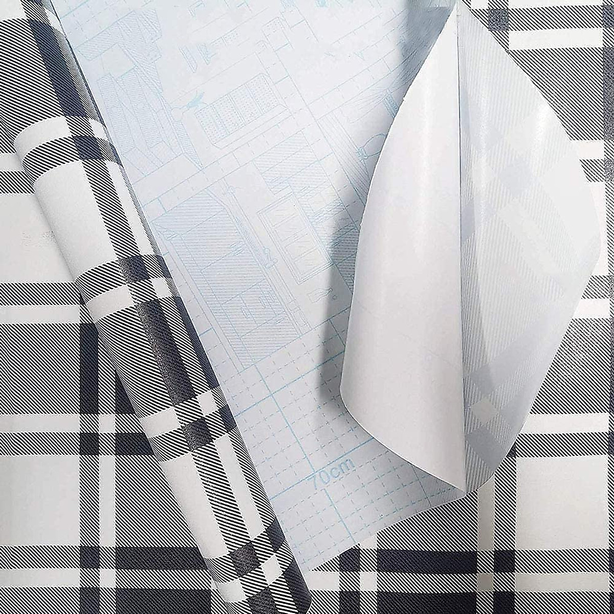 HDsticker Peel and Stick Black White Plaid Drawer Liner Shelf Liner Paper