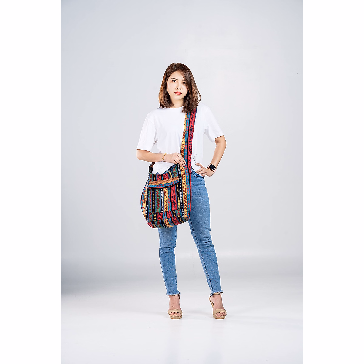 ChuanChom NaKa Sling Crossbody Boho Handbag Hand Woven Fabric Crossbody Bags For Men and Women (Colorful No.1)