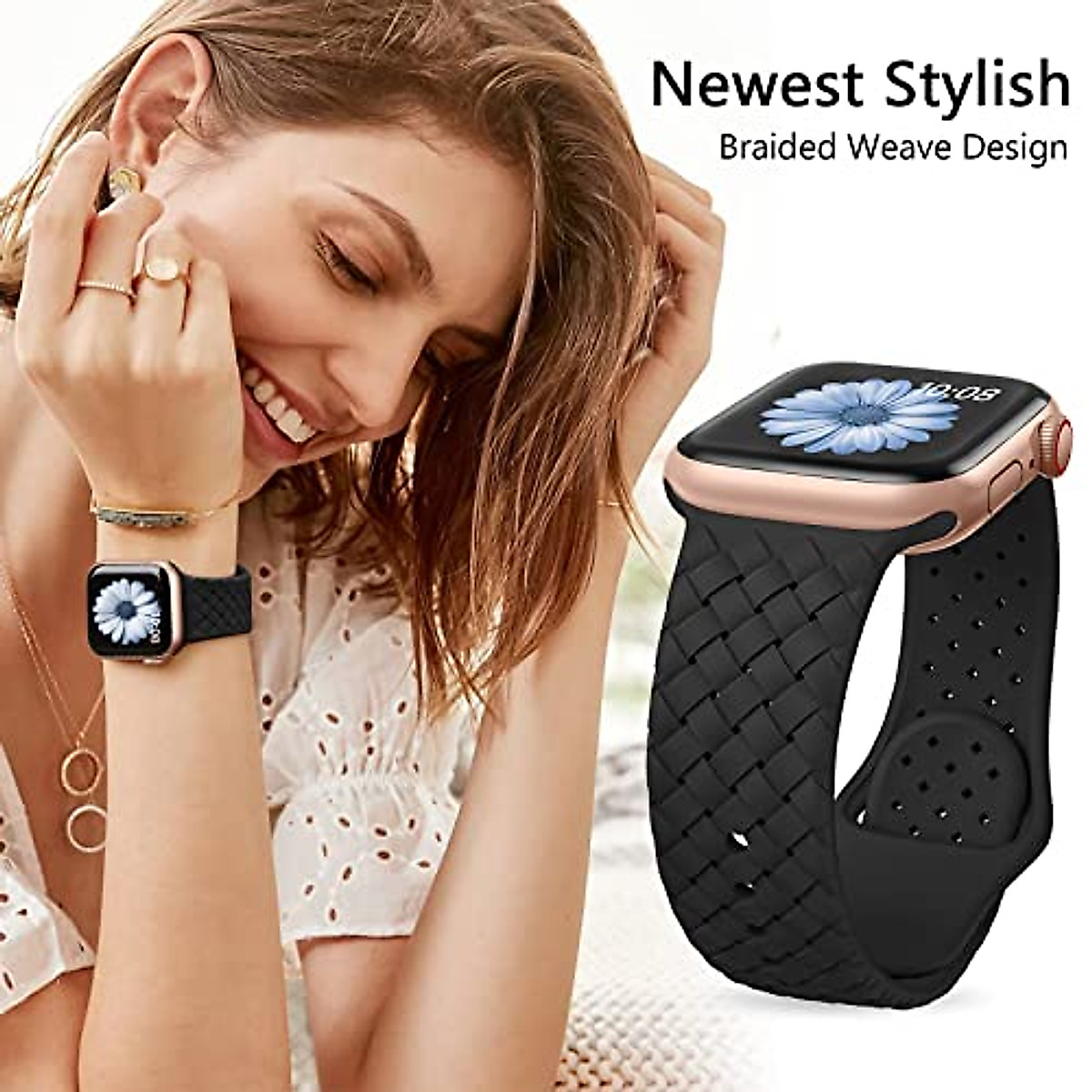 Sport Bands Compatible with Apple Watch Band 40mm 44mm 38mm 42mm 41mm 45mm 49mm Women Men,Soft Silicone Waterproof Strap Wristband for iWatch Series Ultra 8 7 6 5 4 3 2 1 SE,Black