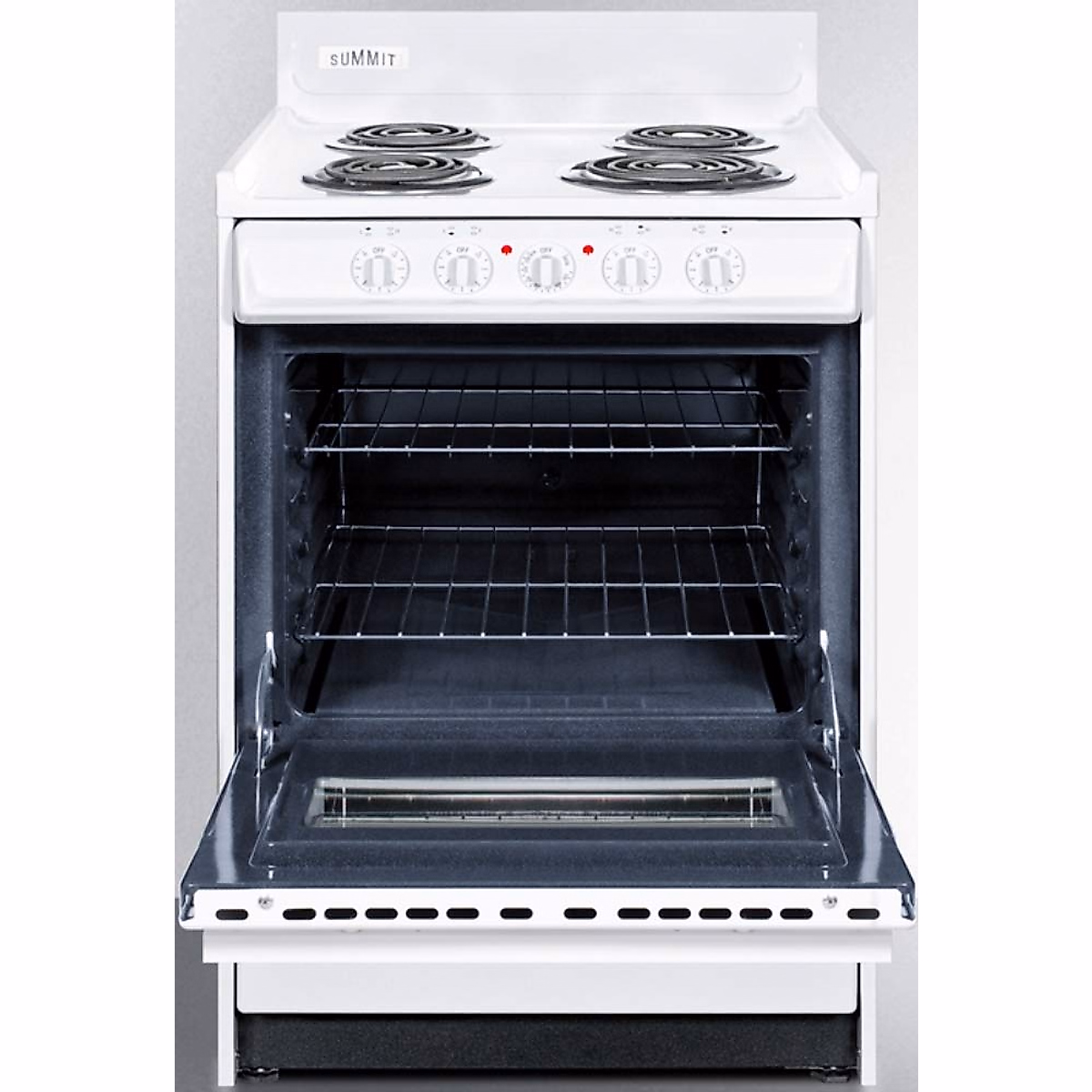 Summit Appliance WEM610W 24" Wide Electric Coil Top Range in White with Oven Window, Interior Light, Lower Storage Compartment, Recessed Oven Door, Broiler Tray