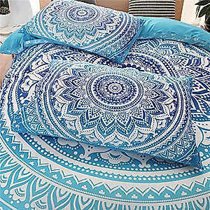 Mandala Duvet Cover Set, Full Bohemia Bedding Sets 3 of Set, Boho Quilt Cover with Hidden Zipper and 4 Corner Ties, ZHH