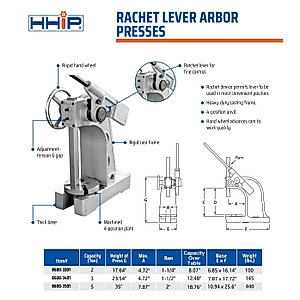 HHIP 8600-3055 3 Ton Ratchet Type Arbor Press with Mulit Gage