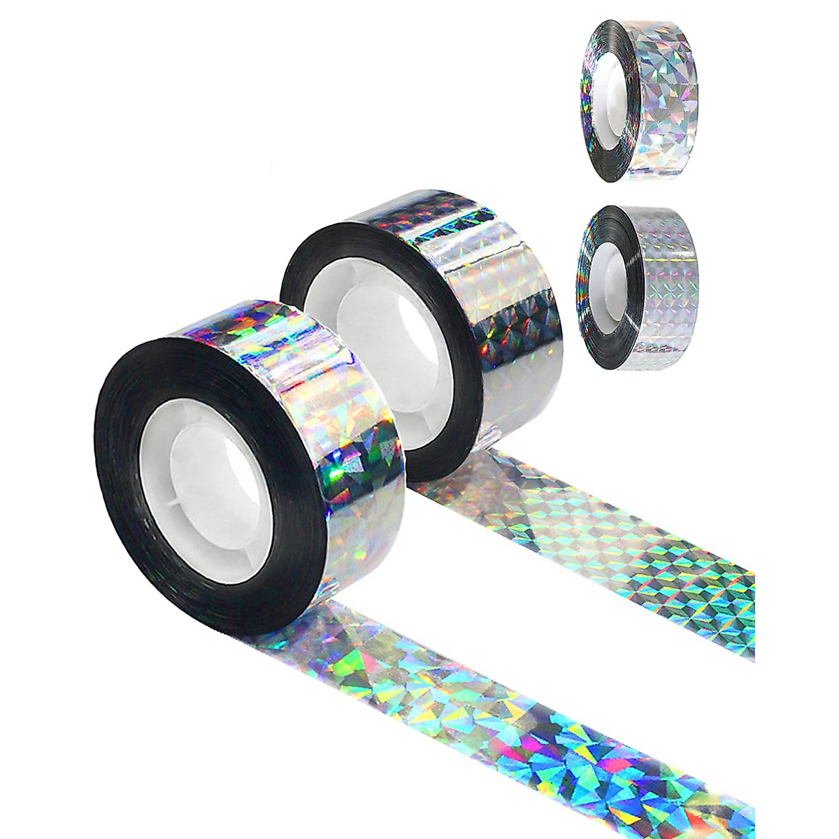 Whtawtaw 2 Rolls 328 FT Bird Scare Tape Ribbon, Deterrent Visual Audible Reflective Tape to Keep Away Birds, Holographic Double Sided Flash Tape for Outdoor, Garden, Balcony