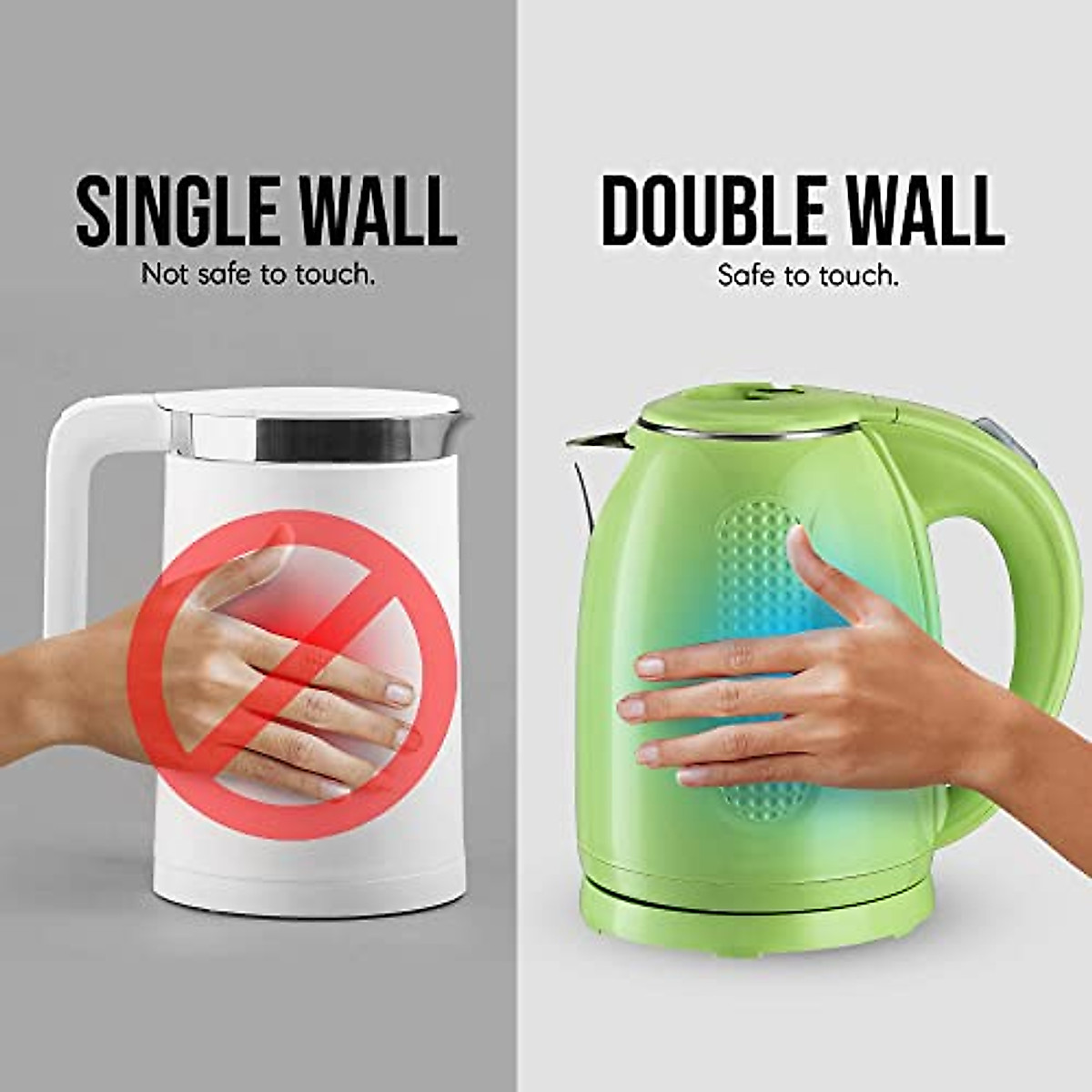 Ovente Portable Electric Kettle Stainless Steel Instant Hot Water Boiler Heater 1.7 Liter 1100W Double Wall Insulated Fast Boiling with Automatic Shut Off for Coffee Tea & Cold Drinks, Green KD64G