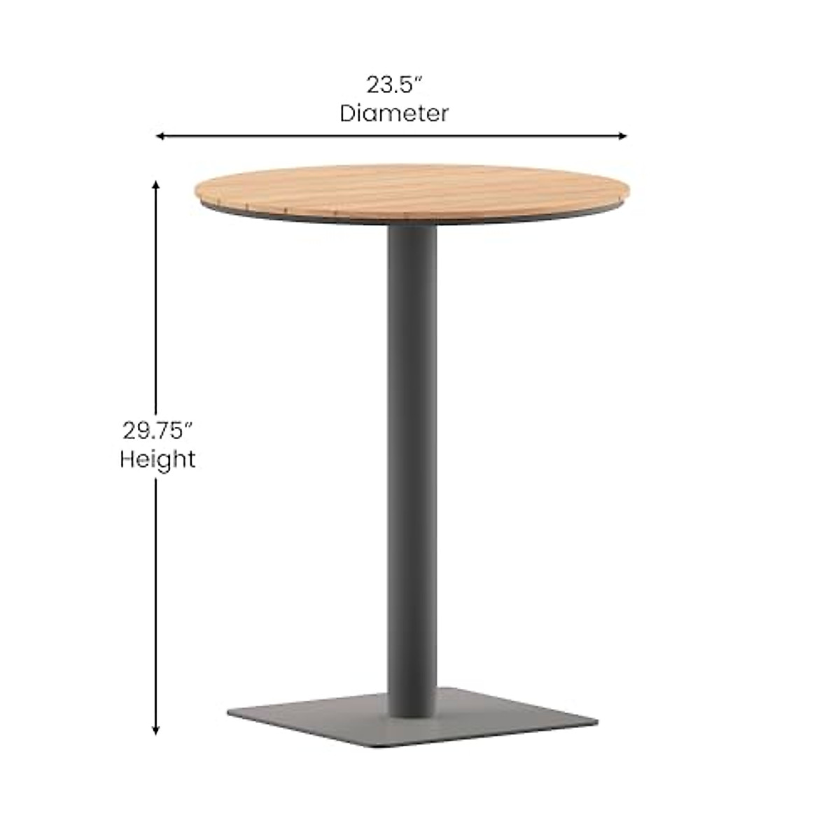 Flash Furniture Finch Commercial Grade Round 24" Table with Faux Teak Poly Slats and Steel Frame, Natural/Gray