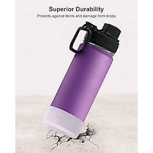 koodee Water Bottle 16 oz Stainless Steel Double Wall Vacuum Insulated Water Bottle for Kids School -Wide Mouth Sports Metal Water Flask for Girls(Purple)