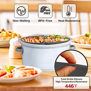 Driony Slow Cooker Divider Liner for 6 QT Crockpot, Reusable & Leakproof Silicone Crockpot Divider, Three compartrtments suitable for Slow Cookers Pot. Grey.