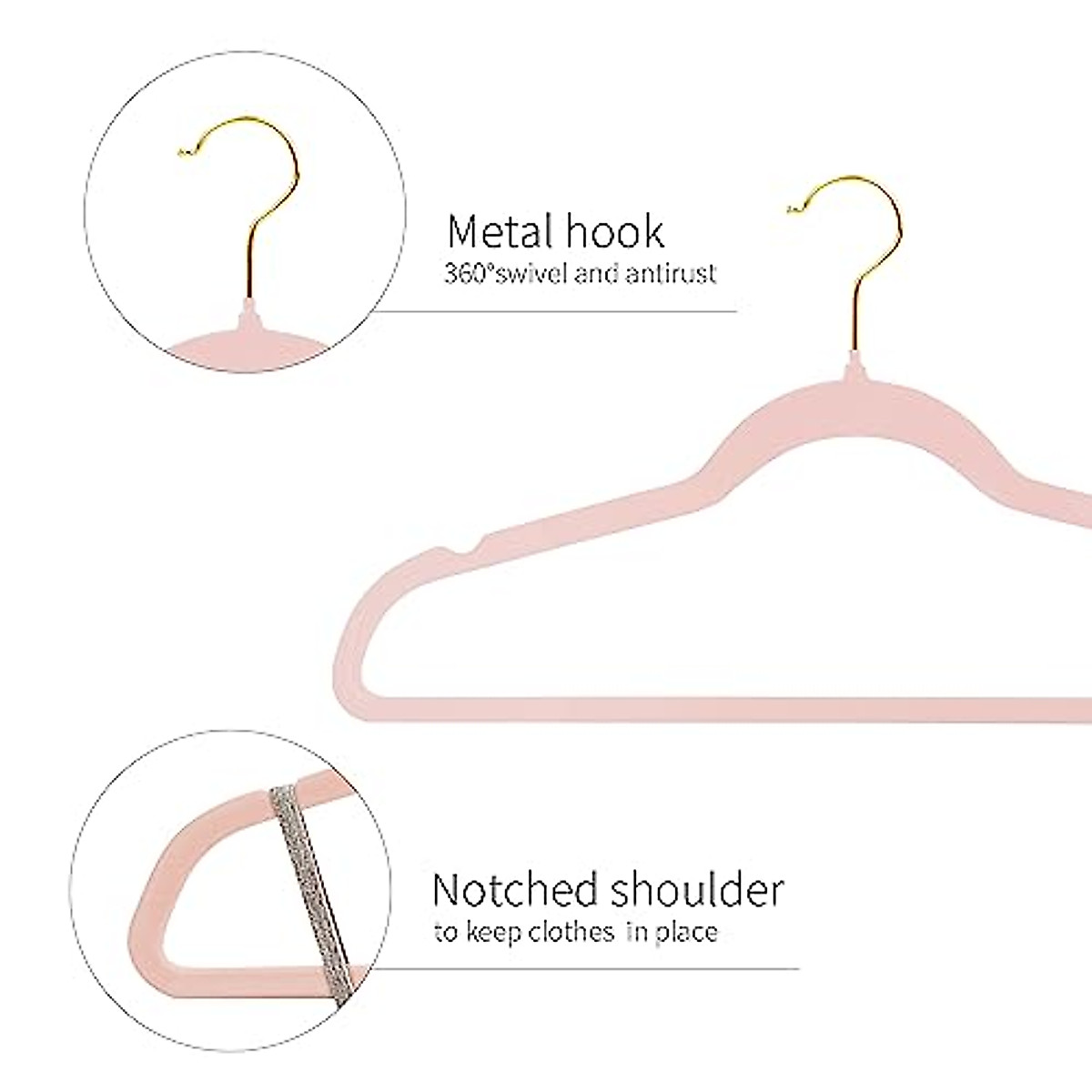 ManGotree Velvet Suit Hangers with 360 Swivel Gold Hook, Non-Slip Coat Hangers, Ultra-Slim Space Saving Hangers, Sturdy & Durable Clothes Hangers, 36 Pack (Pink)
