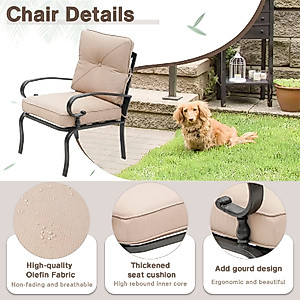 Oakcloud 4Pcs Metal Outdoor Furniture Patio Conversation Set (Loveseat and Coffee Table, 2 Dining Chair) -Wrought Iron Patio Chair Set with Cushions (Brown)