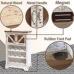 LuxenHome 31" Rustic Wine Cabinet, Natural Wood Wine Bar Cabinet, Farmshouse Corner Wine Rack, Wine Shelf with Vine Glass Storage Space for Livingroom Kitchen Dining Room