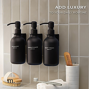 MaisoNovo Shampoo and Conditioner Dispenser - 3 Plastic Amber 3 Wall Mount Black - 3 Plastic Black 3 Wall Mount Black