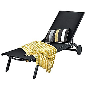 Tangkula Outdoor Aluminum Chaise Lounge, Patio Lounge Recliner Chair w/6 Adjustable Backrest, Reclining Chaise Chair with Wheels for Beach, Yard, Balcony, Poolside (2, Black)