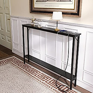 SAUCE ZHAN Sofa Table with Outlet and USB Port, 47" Console Table Behind Couch Table with Steel Frame, Narrow Entryway Table for Sofa, Living Room, Foyer, Hallway, Entry, Black