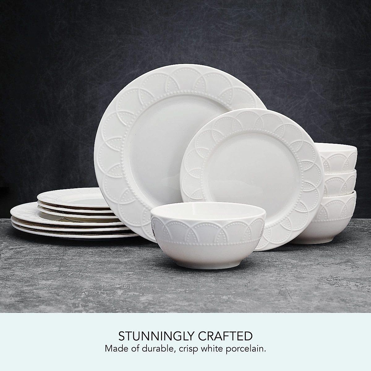 Pfaltzgraff Jules 12 Piece Dinnerware Set, Service for 4 White